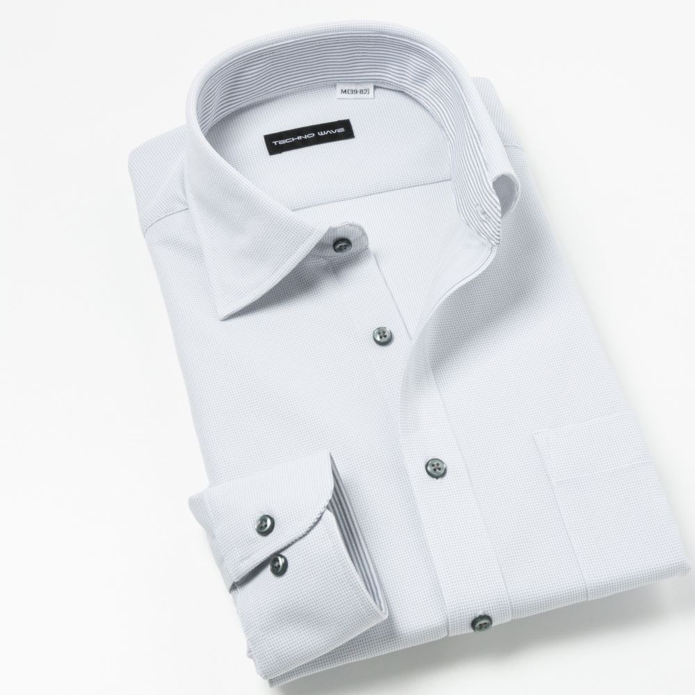 ワイシャツ[TECHNOWAVE] ワイドスプレッド 超形態安定 別生地 ライトグレー系ドビー 形態安定 標準型 P12TWW277 ...