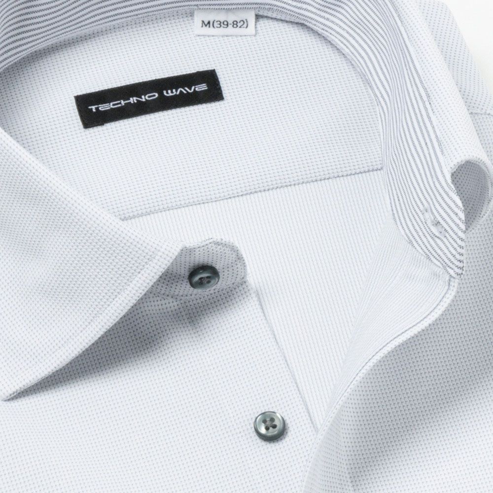 ワイシャツ[TECHNOWAVE] ワイドスプレッド 超形態安定 別生地 ライトグレー系ドビー 形態安定 標準型 P12TWW277 ...