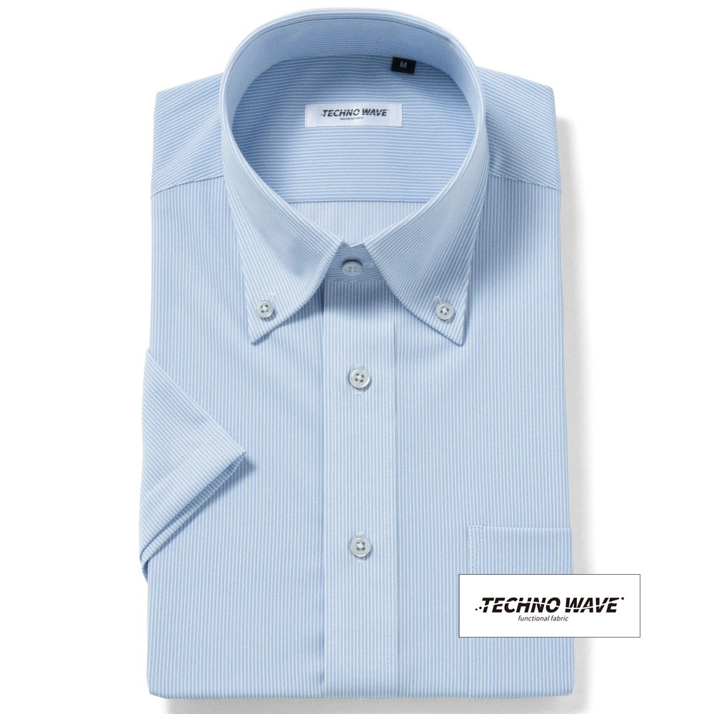 半袖ワイシャツ[TECHNOWAVE] ボタンダウン ストレッチ 防汚加工 ブルーストライプ 形態安定 標準型 P16TWB299 ワイシャツ ...