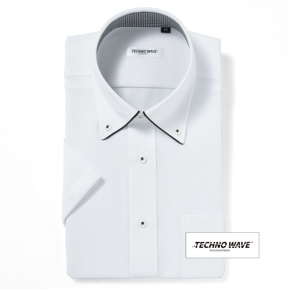 半袖ワイシャツ[TECHNOWAVE] ボタンダウン ストレッチ 吸水速乾 高通気 ホワイト ドビー 形態安定 標準型 P16TWB303 ...