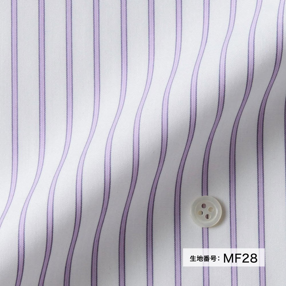 ワイシャツ[軽井沢シャツ] 自由に衿型を選べる 「MORARJEE」 純綿 ホワイト×パープルストライプ らくらくオーダー E10KZR757 ...